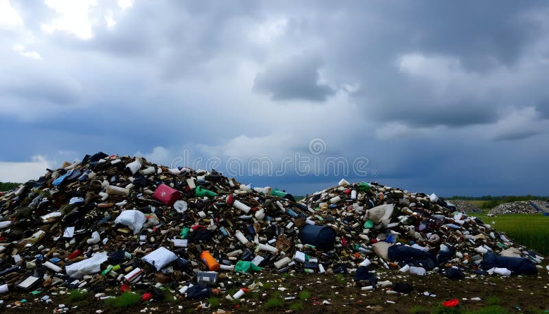 Heaps of Plastic Garbage at Dump Site Below Stormy Clouds Stock Image ...