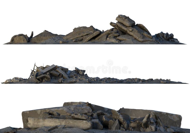 Heaps of Rubble and Debris Isolated on White 3d Illustration Stock ...