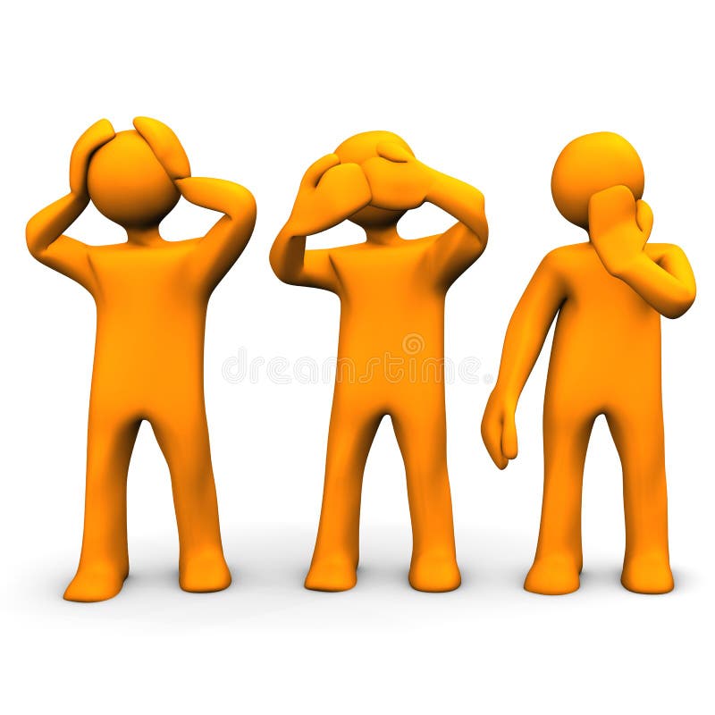 3D Man Say, See and Hear Nothing Stock Illustration - Illustration of ...