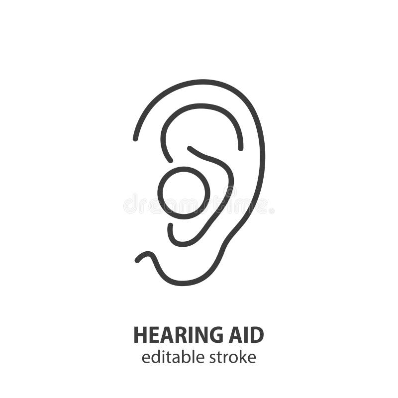 Hearing Aid in Ear Line Icon. Ear Aid Vector Symbol Stock Vector ...