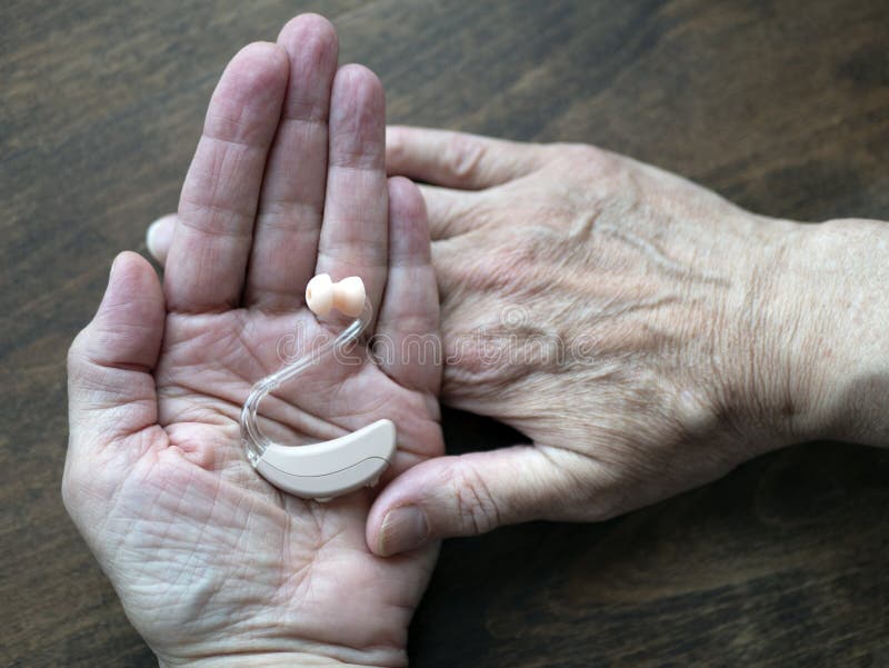 Hearing Aid in Human Hands. Electronic Medical Device that is Wore ...