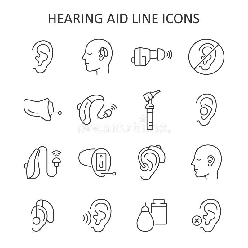 Hearing Aid Line Icon Set. Hearing Problem Vector Collection Stock ...