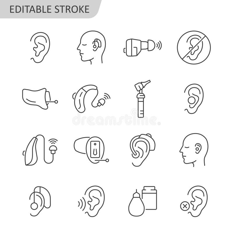 Hearing Aid Line Icon Set. Hearing Problem Vector Collection Stock ...