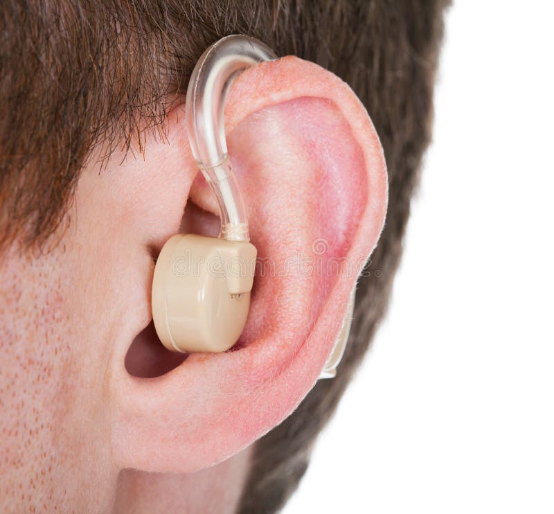 Hearing Aid on the Man S Ear Stock Photo - Image of auditory, detail ...