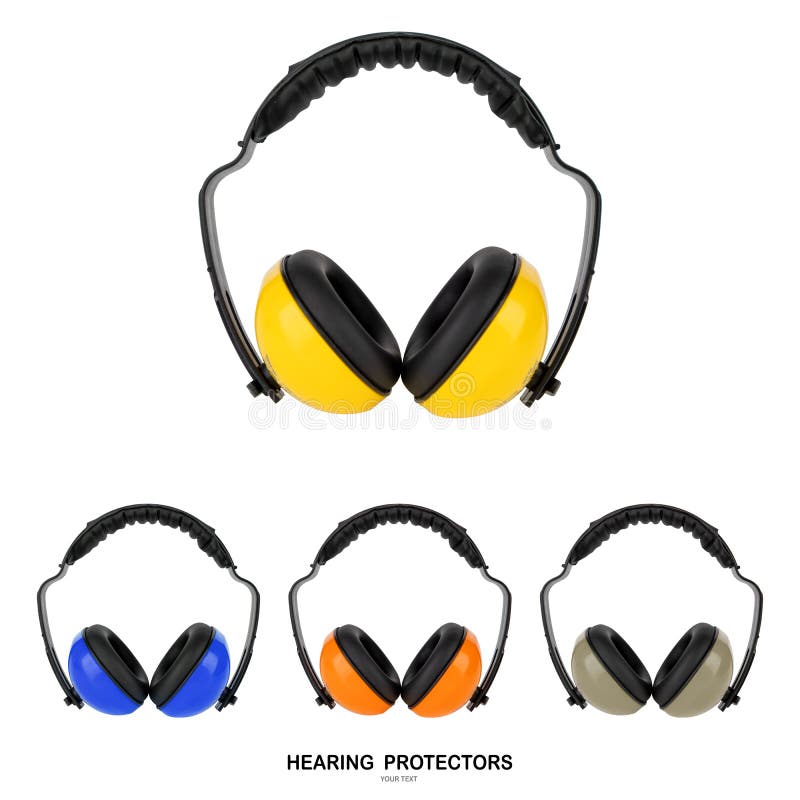 Ear Protectors Or Earmuffs With Helmet And Protective Glasses Vector ...