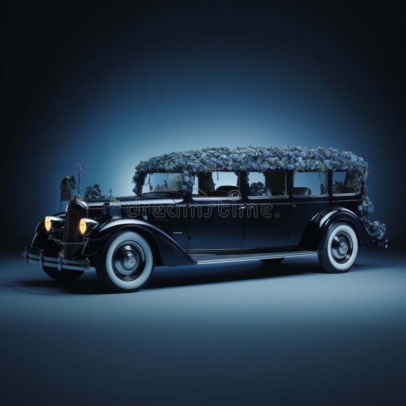 Elegant Funeral Car with Detailed Flower Portraits and Money Sculptures ...