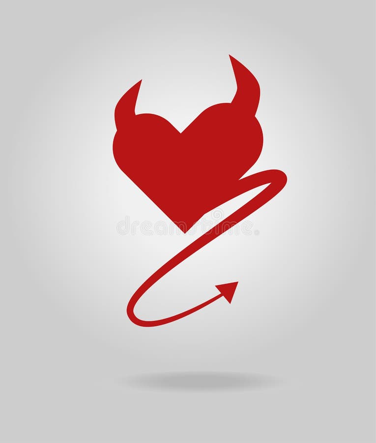 Red Devil Heart with Horn and Tail. Stock Illustration - Illustration ...