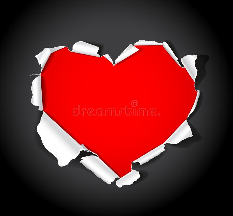 Vector tear paper heart stock vector. Illustration of black - 9589564