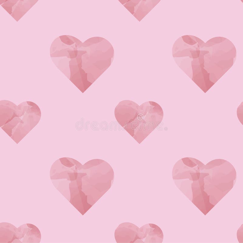 Pink Hand-drawn Watercolor Hearts Seamless Pattern, Texture, Background ...