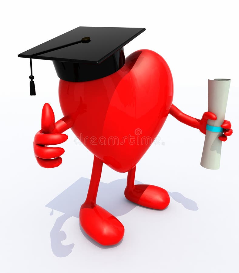 Heart with Arms and Legs, Graduation Cap and Diploma Stock Illustration ...