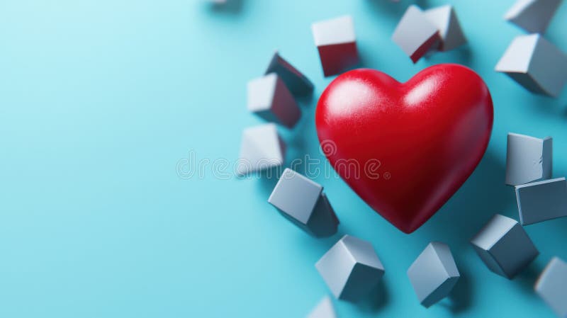 Heart Attack Awareness Concept. Glossy Red Heart Surrounded by White ...