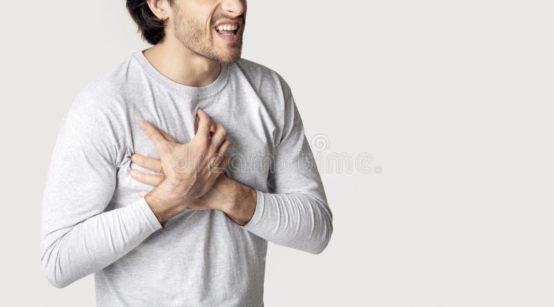 Heart Attack. Guy Presses Hands To Chest Stock Image - Image of ...