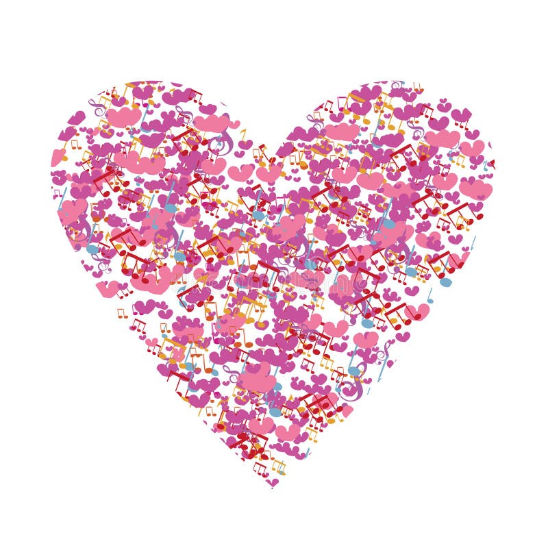 Heart Background of Musical Notes and Little Hearts.Template Valentine ...