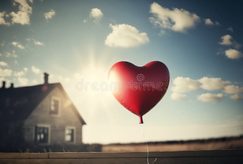 Red Heart Balloon on a String - Generative AI Stock Illustration ...