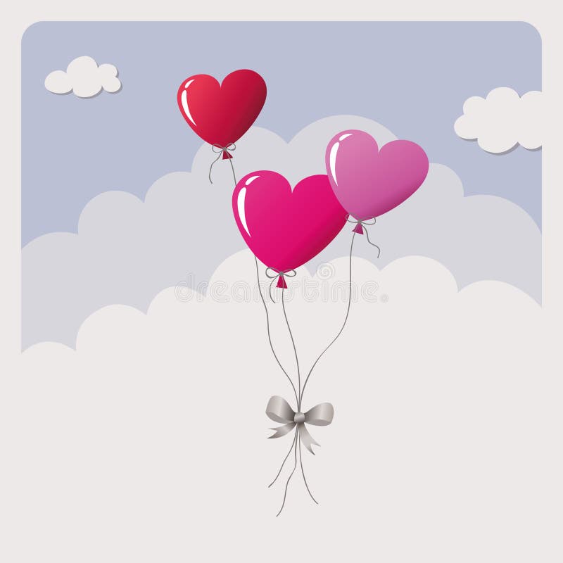 Heart Balloons Flying in the Sky Stock Vector - Illustration of helium ...