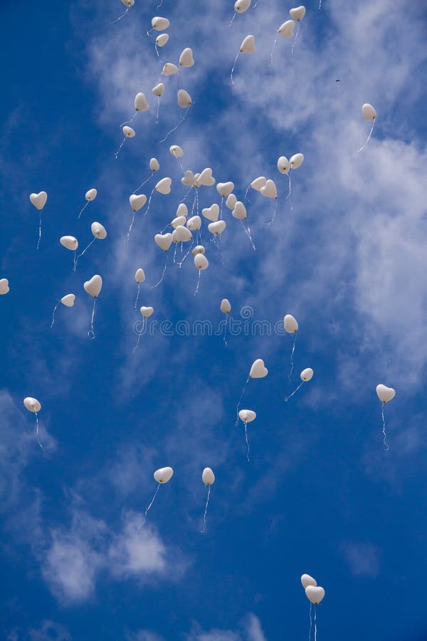 Heart Balloons Flying in Sky Stock Photo - Image of valentine, balloon ...