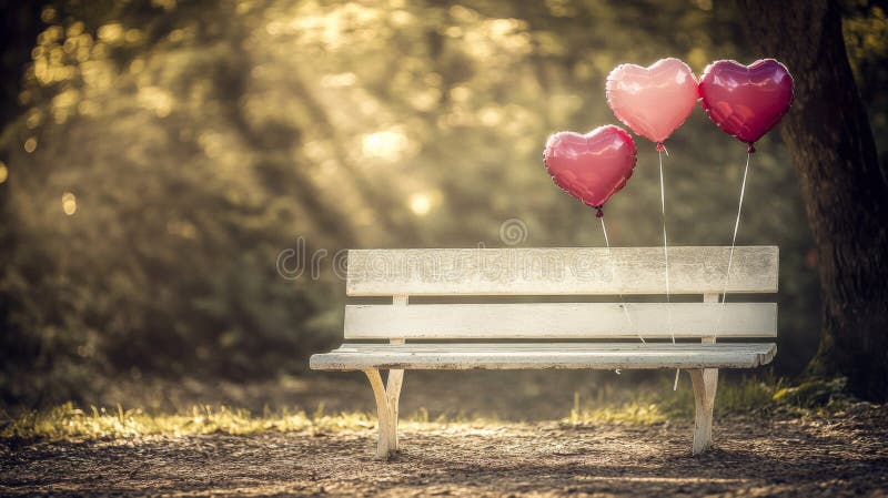 Heart Balloons Resting on a Park Bench Stock Illustration ...