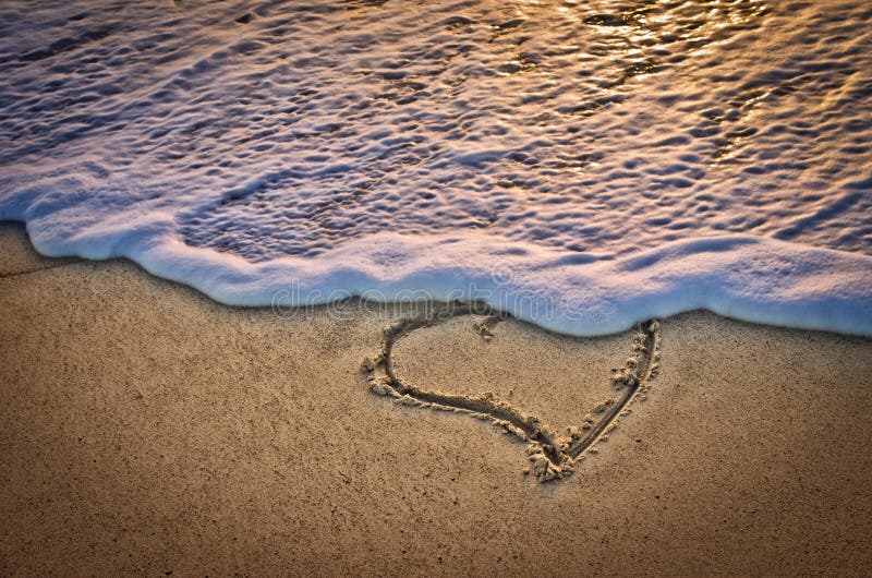 A Heart on the Beach at Sunset Stock Photo - Image of draw, love: 71644306