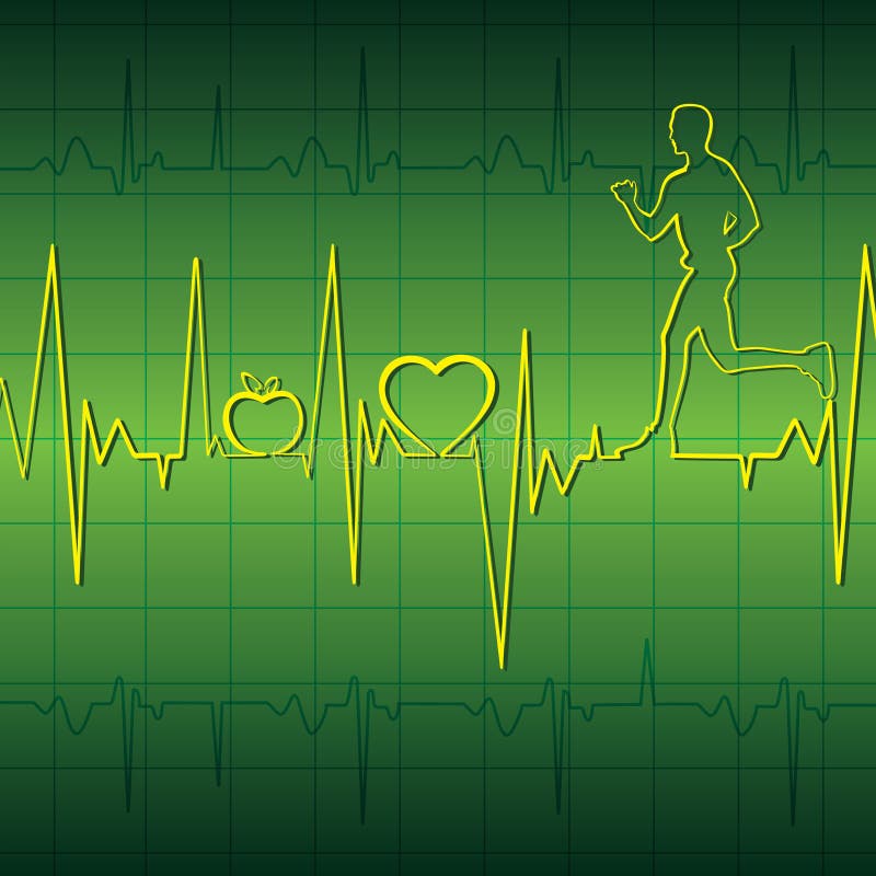 Heart Beat with Apple ,heart and Running Men in Gr Stock Vector ...