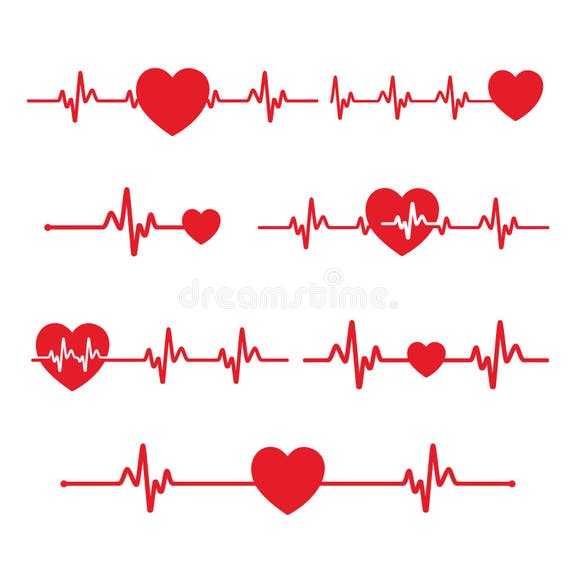 Heart Beat Icon Set. Heart Shape with Pulse Line Stock Vector ...