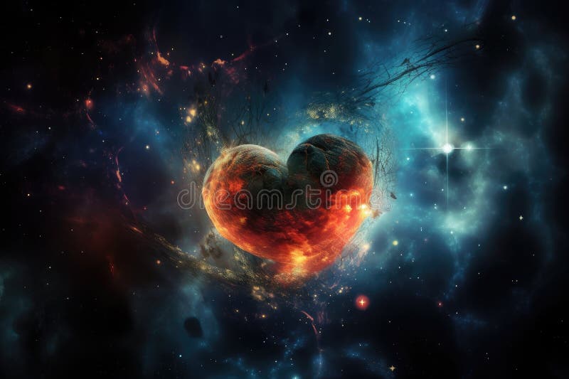 Heart, Beating Inside Nebula, with Stars and Planets Visible in the ...