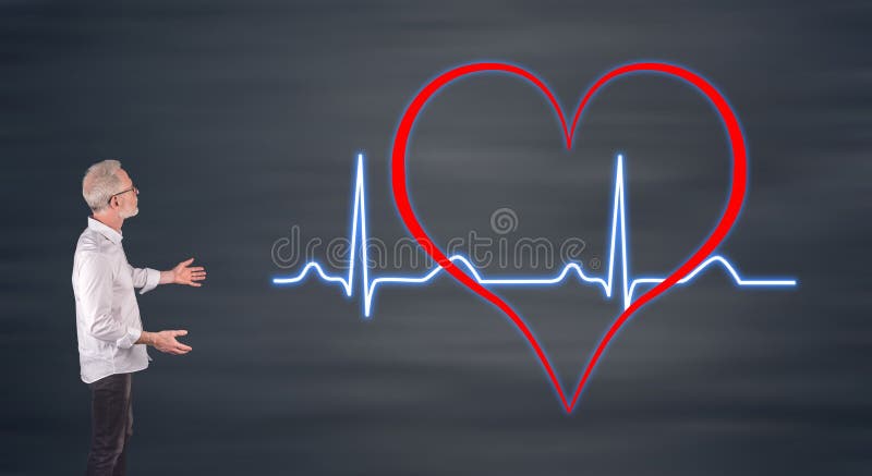 Heart Beats Graph Explained by a Businessman on a Wall Screen Stock ...
