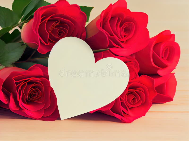 Red Roses and Heart, Generative Ai Stock Illustration - Illustration of ...