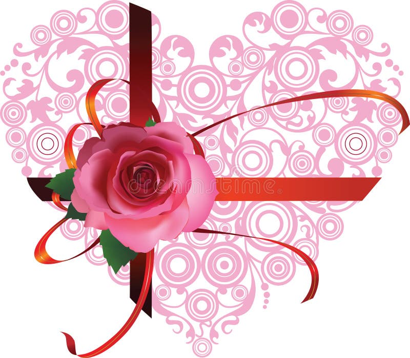 Heart and Rose Banner Design Stock Vector - Illustration of decorative ...