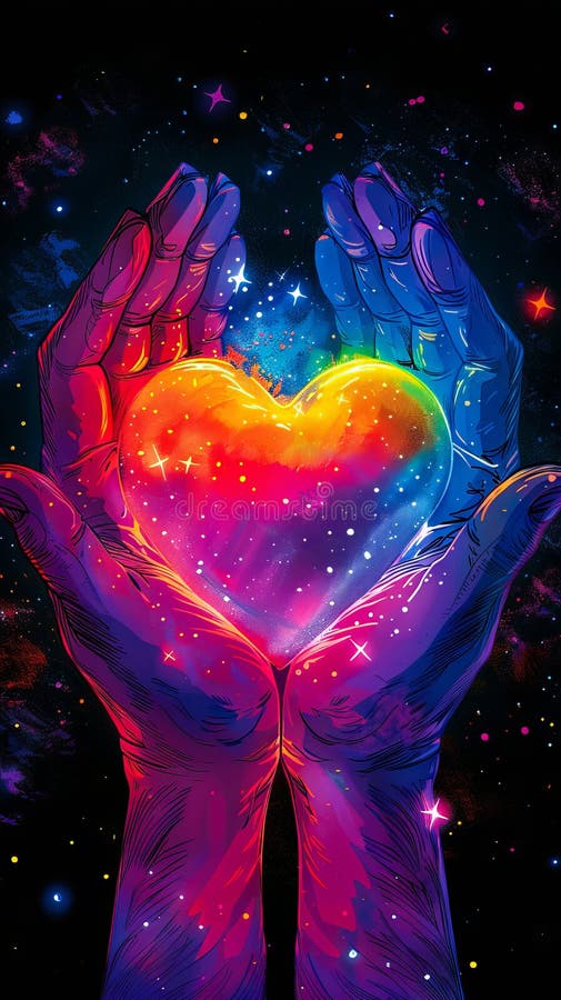 A Heart is Being Held by Two Hands in Space Stock Photo - Image of held ...