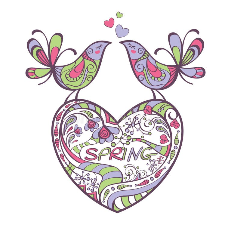 Heart, birds, spring stock vector. Illustration of bird - 14024340