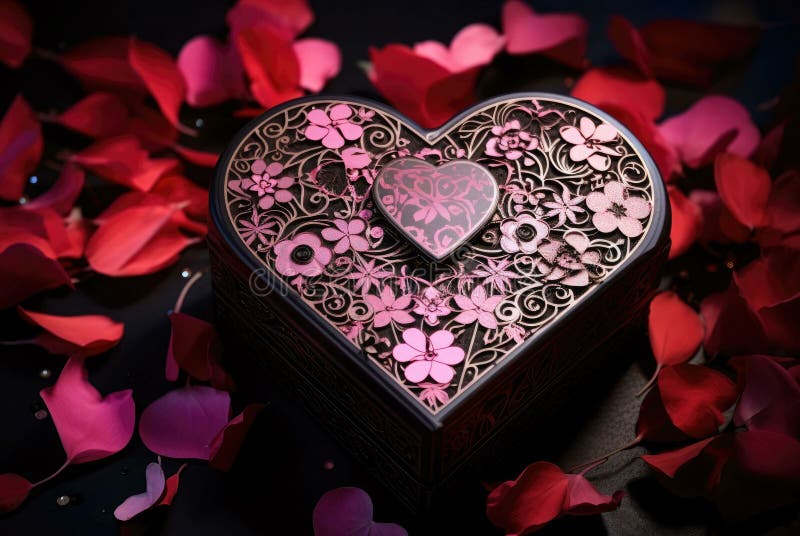 Heart on Black Heart on Black Background Heart Shaped Box Stock ...