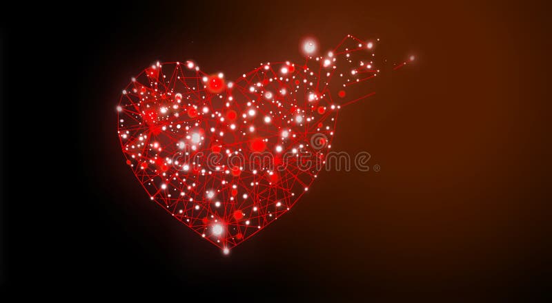 Heart Blue Wireframe Light Broken on the Top Right Side in Black ...