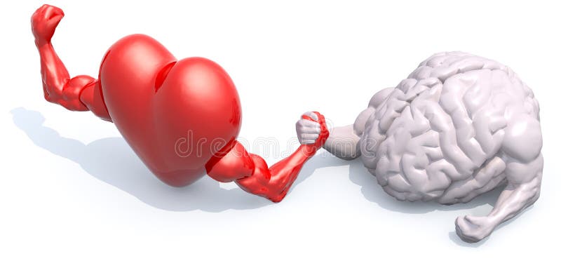 Heart and Brain Arm Wrestling Stock Illustration - Illustration of love ...