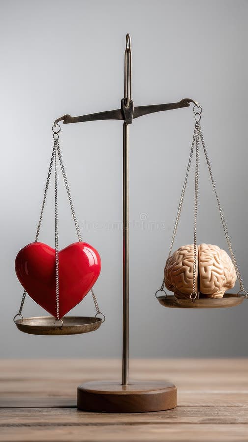 Heart and Brain on Balance Scale, Symbolizing Emotional and Rational ...