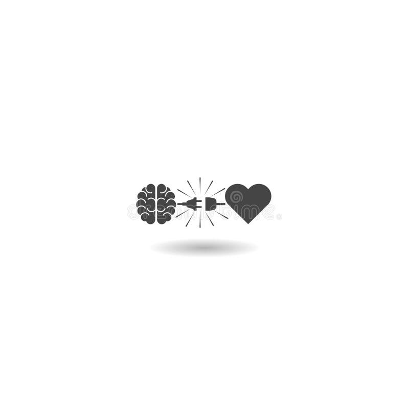 Heart and Brain Connection Icon with Shadow Stock Illustration ...