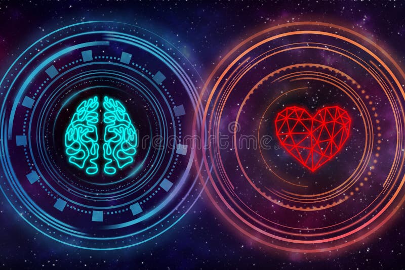 Heart and Brain. Digital Interface Stock Illustration - Illustration of ...