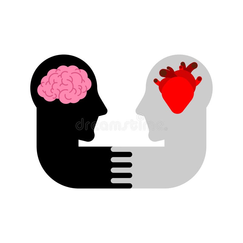 Heart and Brain in Two Head. Mind or Feelings Concept Stock Vector ...