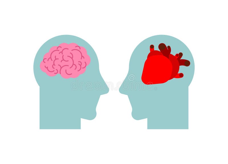 Heart and Brain in Two Head. Mind or Feelings Concept Stock Vector ...