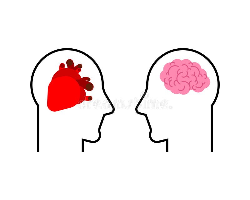 Heart and Brain in Two Head. Mind or Feelings Concept Stock Vector ...