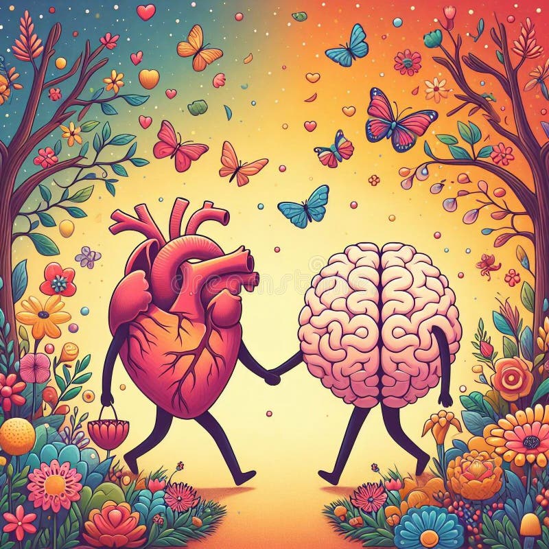 Heart and Brain that Walk Hand in Hand. Generated AI Stock Illustration ...