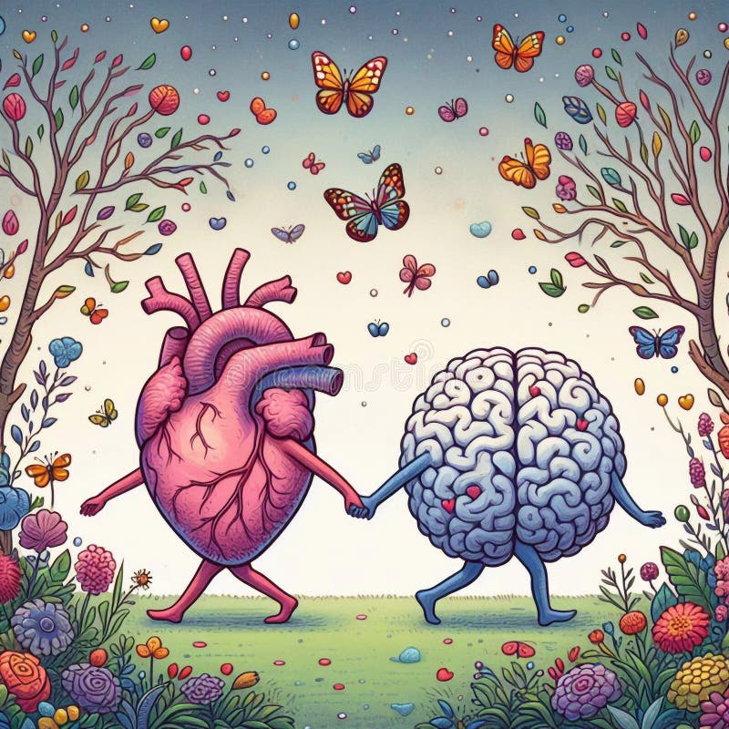 Heart and Brain that Walk Hand in Hand. Generated AI Stock Illustration ...