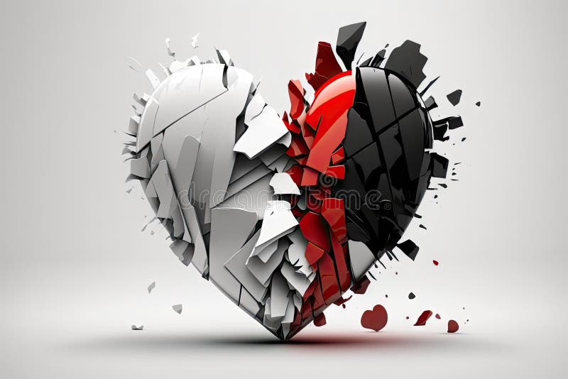 Heart Breaking in Half, with the Broken Pieces Scattered on a White ...