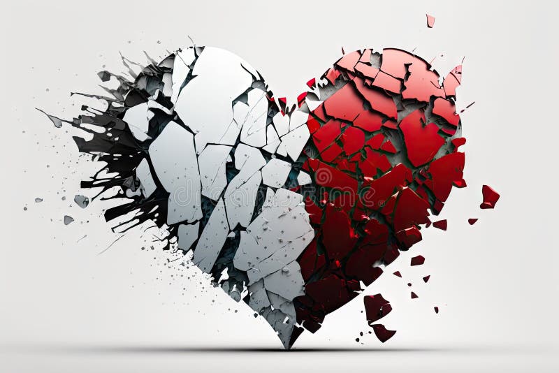 Heart Breaking in Half, with the Broken Pieces Scattered on a White ...