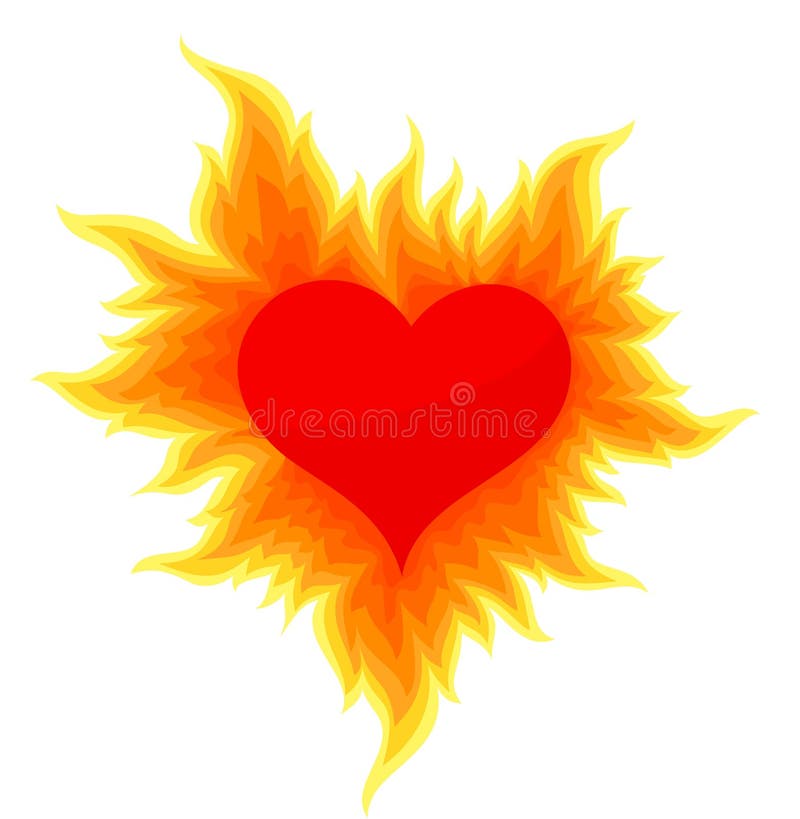 Heart with a bright flame. stock vector. Illustration of symbol - 66371319
