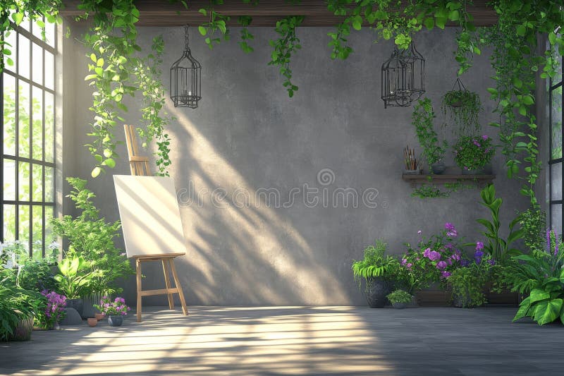 In the Heart of a Brightly Lit Art Studio, a Large Canvas Rests on an ...