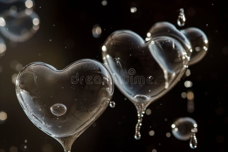 Heart Bubbles Captured Midpop, with Droplets Suspended in Air Stock ...