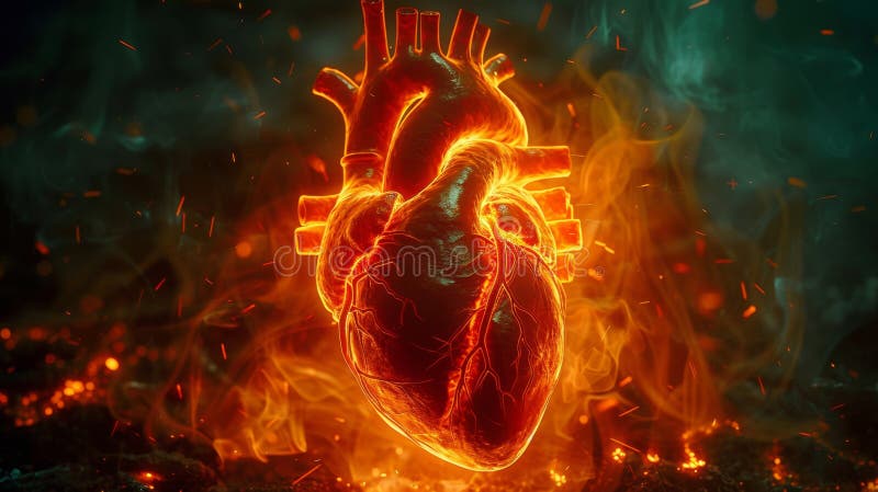 A Heart is Burning in Flames with a Fire Background, AI Stock ...