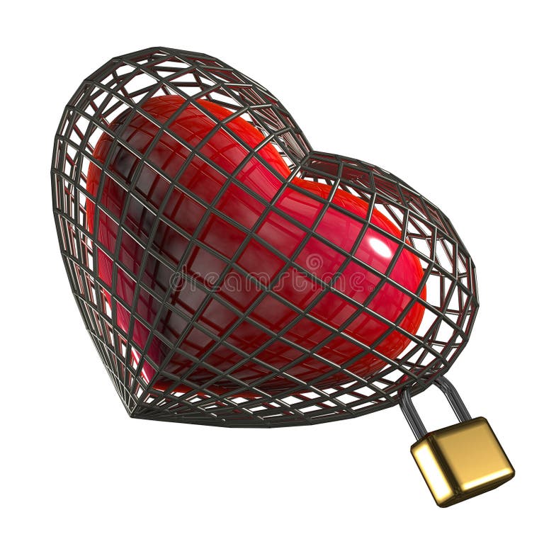Heart in a Cage with a Padlock. Stock Illustration - Illustration of ...