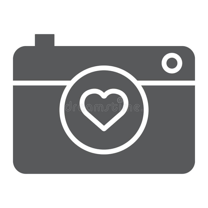 Love Camera Glyph Icon, Photography and Valentine, Photo Camera with ...