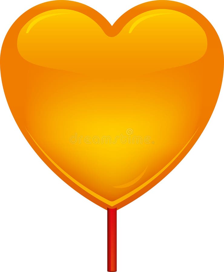 Heart Candy Icon in Orange. Lollipop in Shiny Style Stock Illustration ...